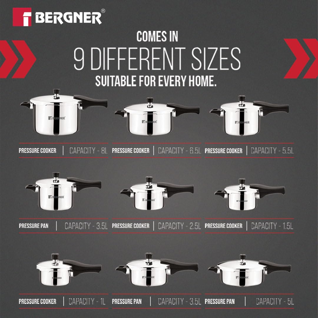 Bergner Argent Classic Triply Stainless Steel 6.5 Liters Outer Lid Pre ...