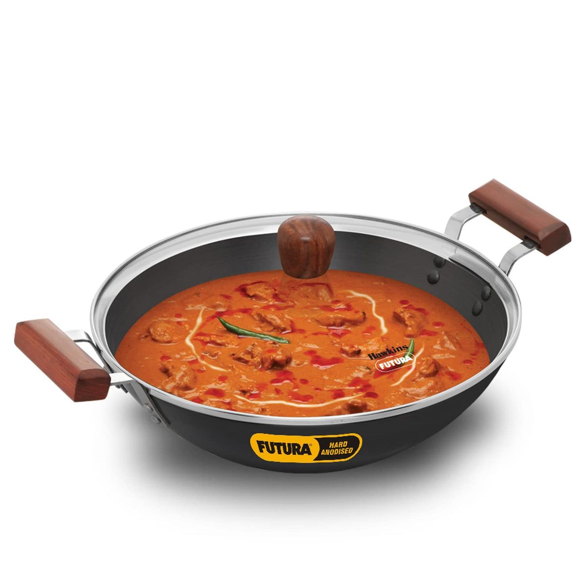 Hawkins Futura 3.75 Litre Deep-Fry Pan, Hard Anodised Kadhai with Glas ...