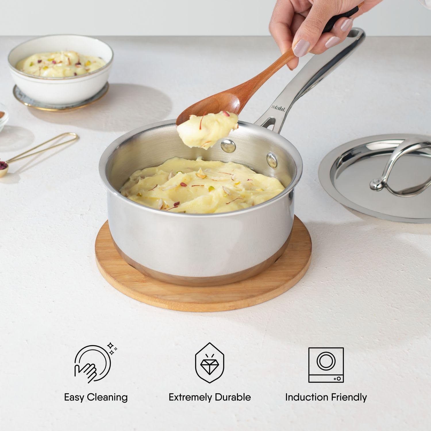 Stahl Artisan Triply Stainless Steel Belly Sauce Pan with Lid, Milk Pa ...