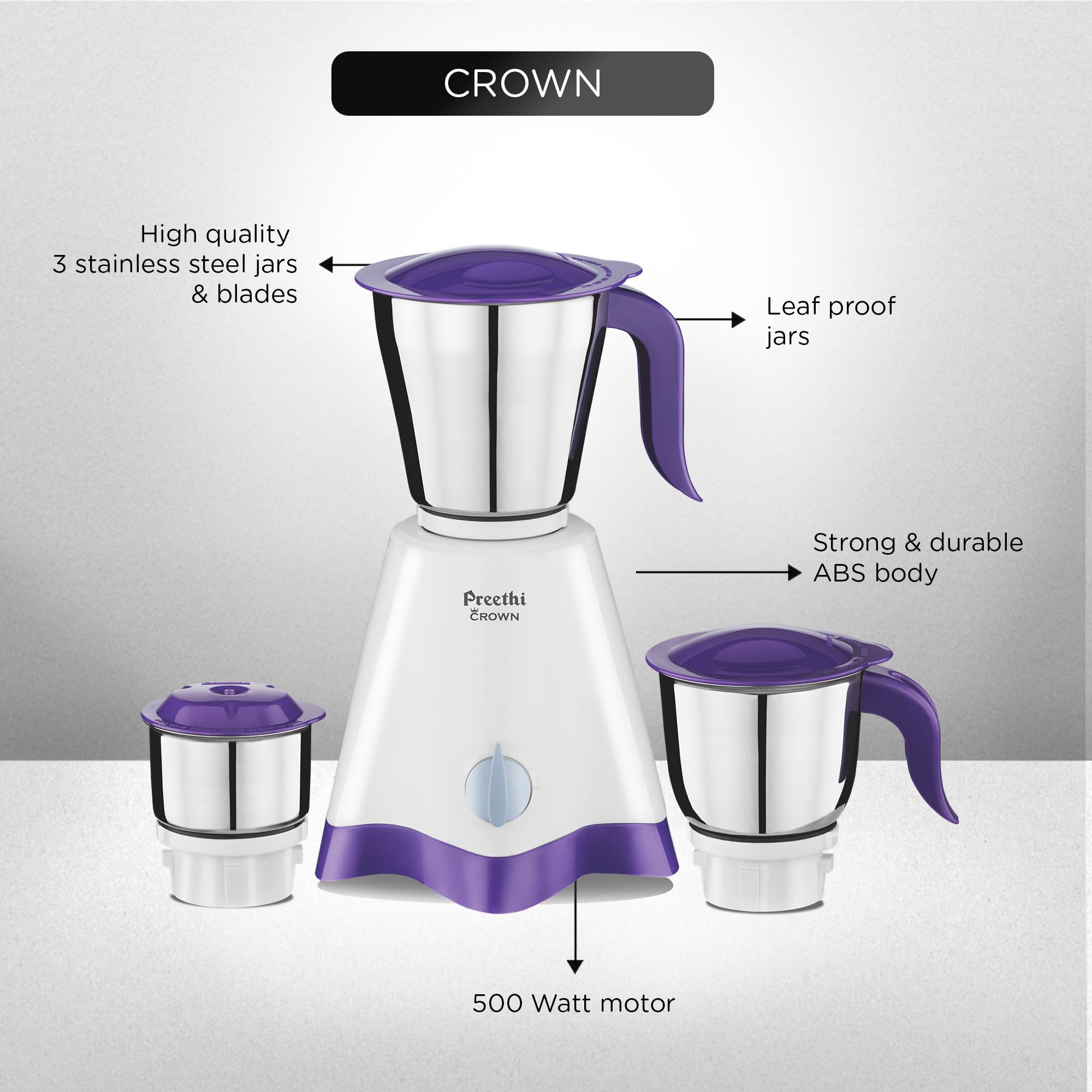 Preethi Crown MG-205 500-Watt Mixer Grinder (White/Purple) – Sarathy ...