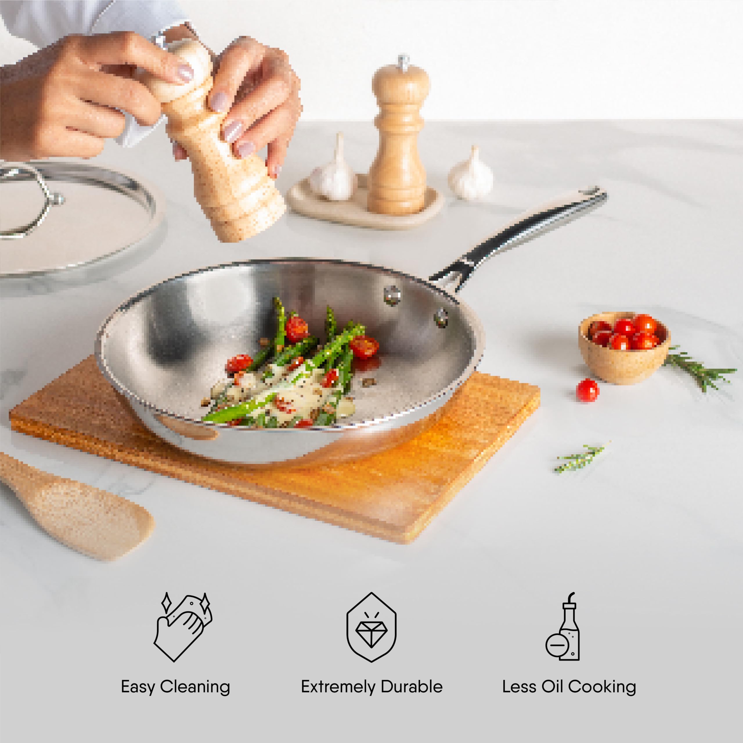 Stahl Artisan Triply Stainless Steel Frying with Lid, Induction & Gas ...