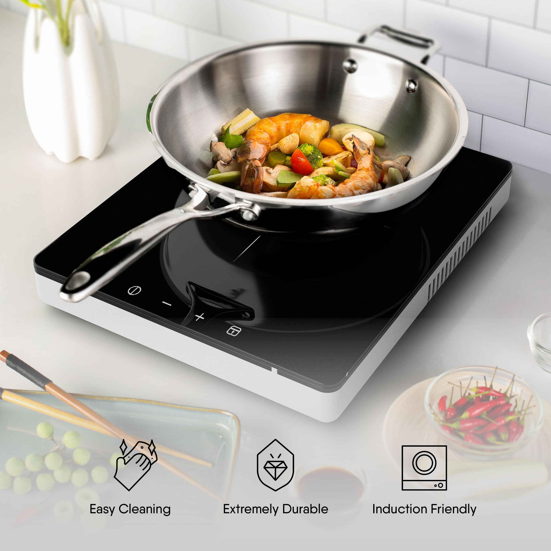 Stahl Triply Stainless Steel Wok with Lid I Tri Ply Deep Steel Kadai I ...